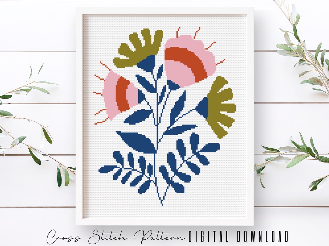 Modern Floral Cross Stitch Pattern: Abstract Boho Embroidery (digital ...
