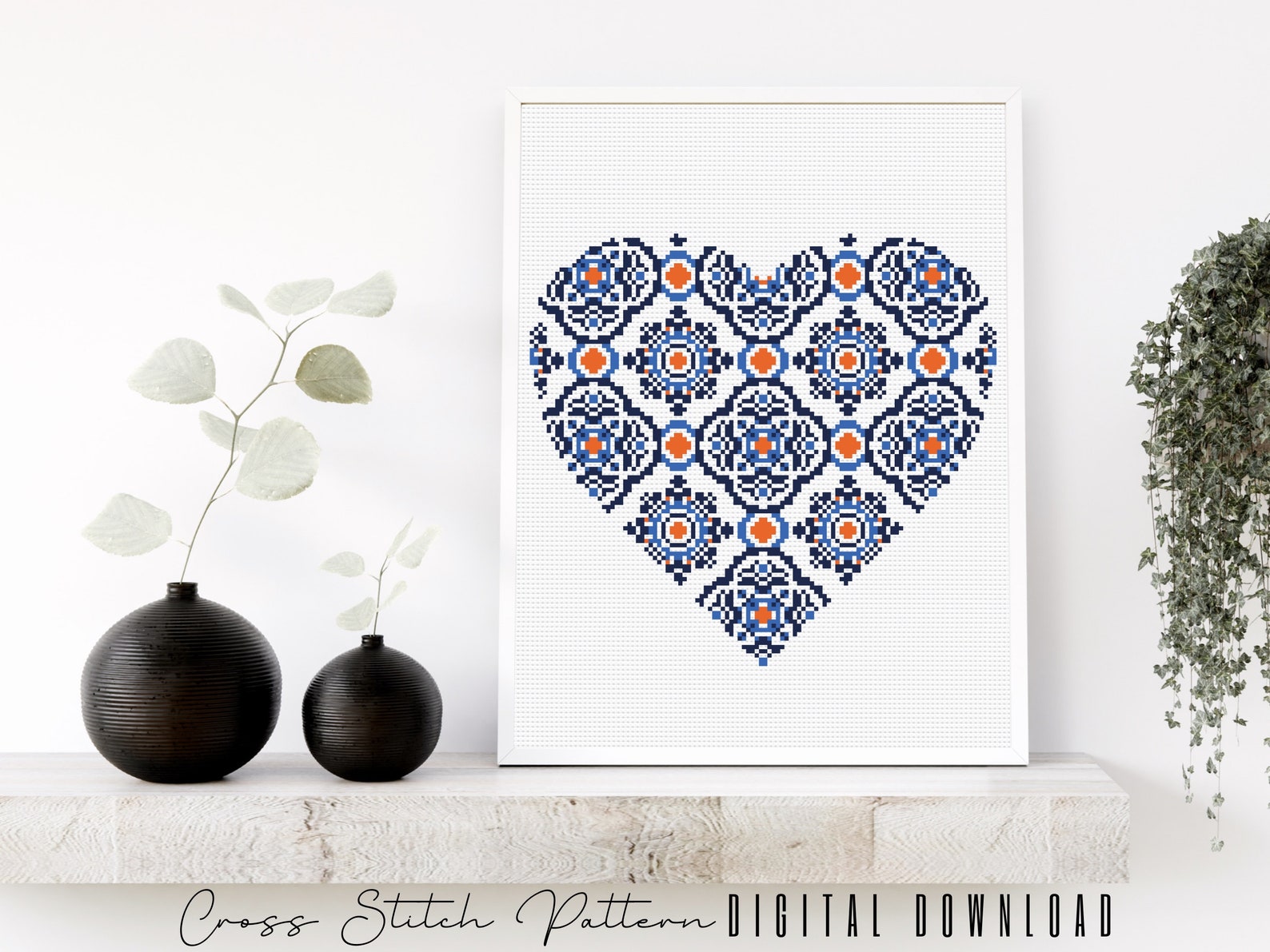 Heart Shape Cross Stitch Pattern Valentine Counted Cross - Etsy