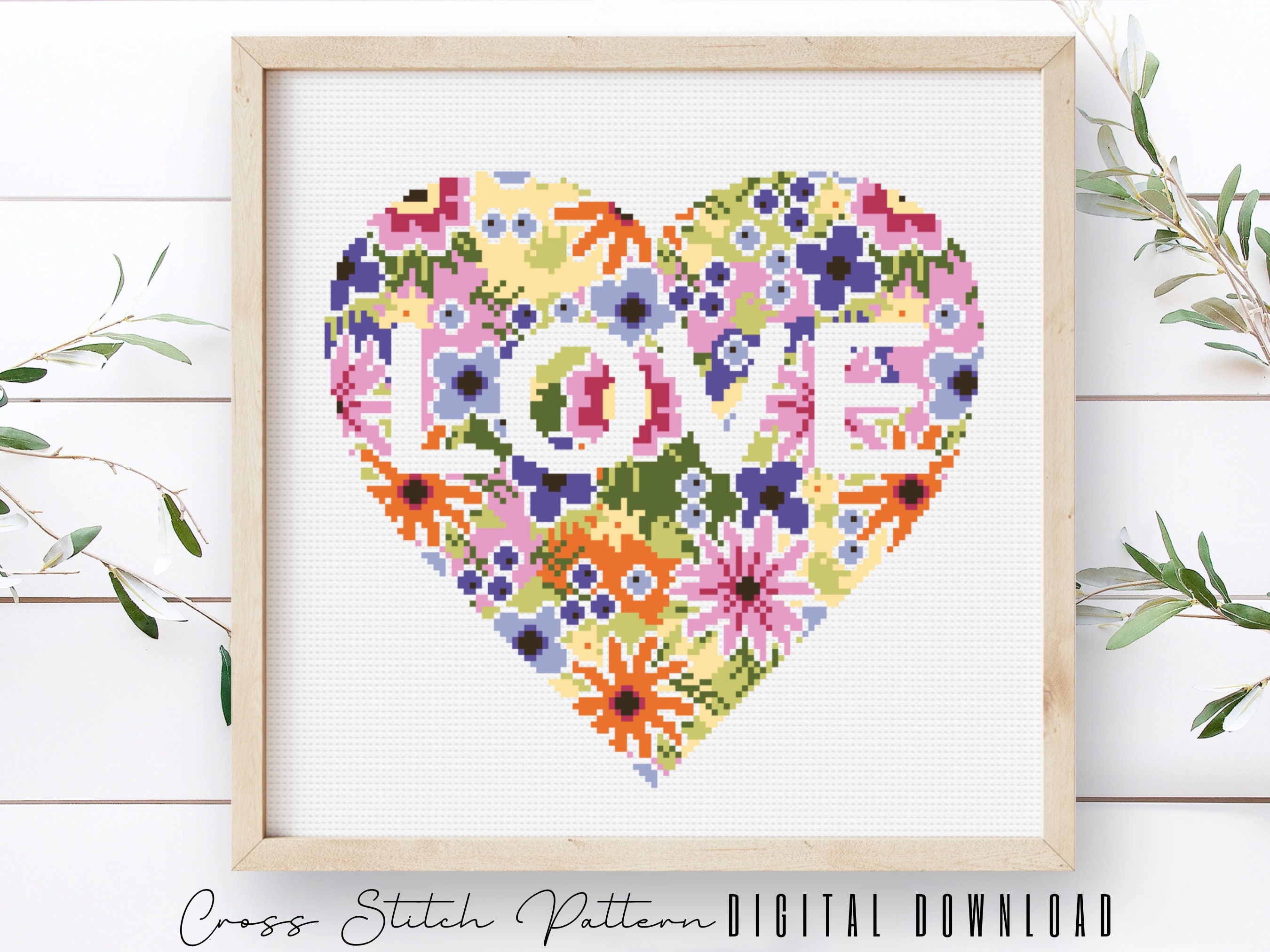 Heart Shape Cross Stitch Pattern Valentine Counted Cross | Etsy