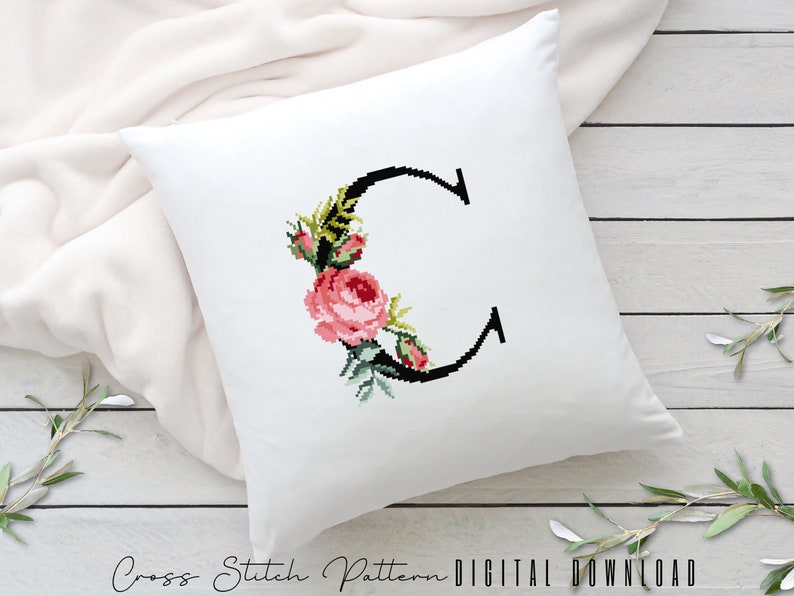 Floral Letter C Cross Stitch Alphabet Pattern Monogram With - Etsy