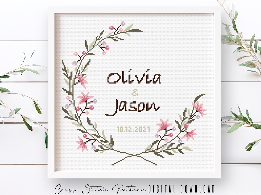 Wedding Modern Cross Stitch Pattern, Personalized Counted Cross Stitch ...