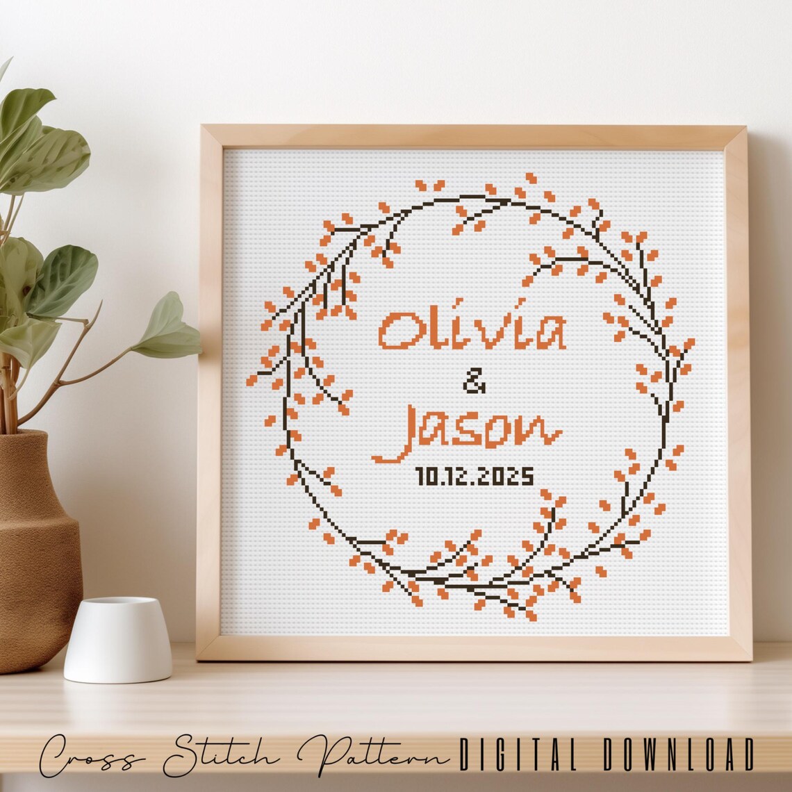 Fall Wedding Cross Stitch Pattern, Personalized Counted Cross Stitch ...