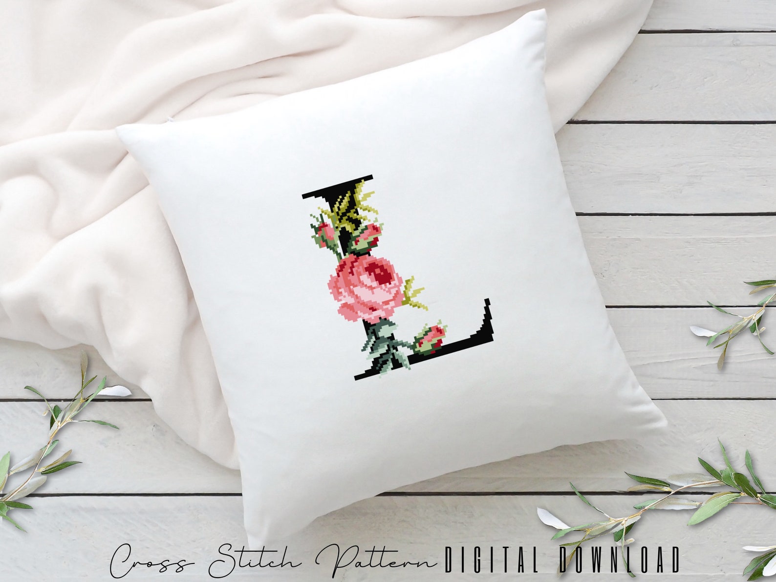 Floral Letter L Cross Stitch Alphabet Pattern Monogram With - Etsy