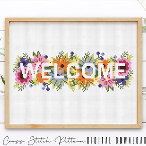 Welcome Cross Stitch Pattern, Modern Counted Cross Stitch Sampler ...