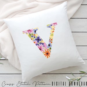Letter V, Cross Stitch Alphabet Pattern, Modern Monogram, Counted Cross ...