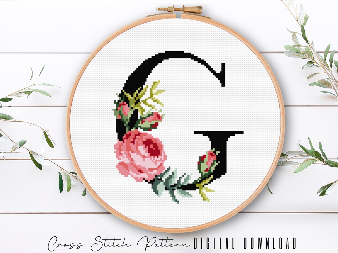 Floral Letter G, Cross Stitch Alphabet Pattern, Monogram With Flower ...