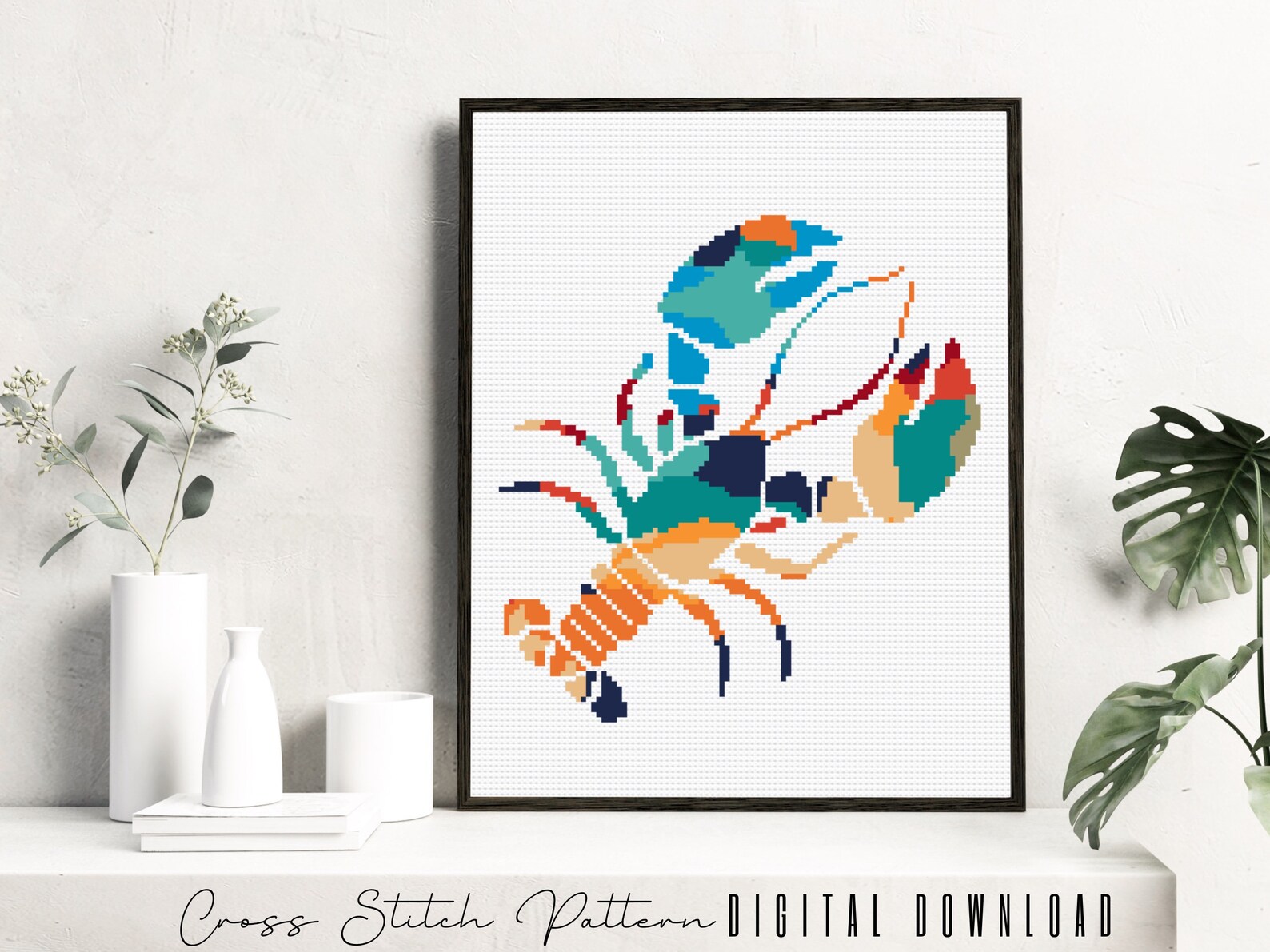 Modern Lobster Cross Stitch Pattern: Ocean Beach Embroidery (digital ...