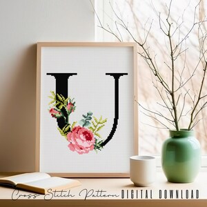 Floral Letter U Cross Stitch Pattern: Alphabet Monogram (digital ...