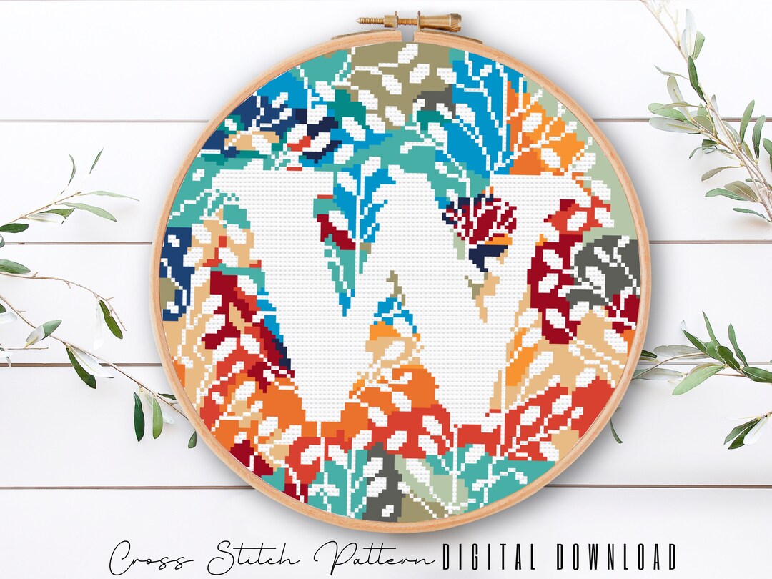 Letter W, Cross Stitch Alphabet Pattern, Modern Monogram, Counted Cross ...