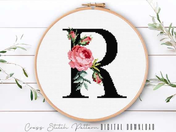Floral Letter R Cross Stitch Alphabet Pattern Monogram With - Etsy