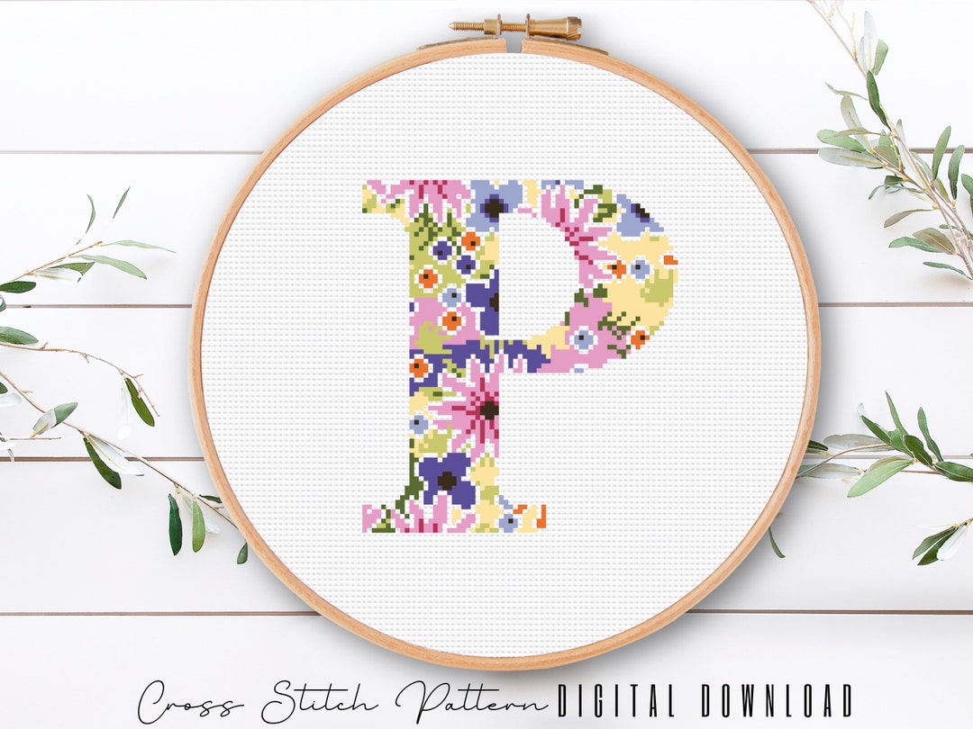 Letter P Floral Cross Stitch Pattern: Modern Monogram (digital Download ...