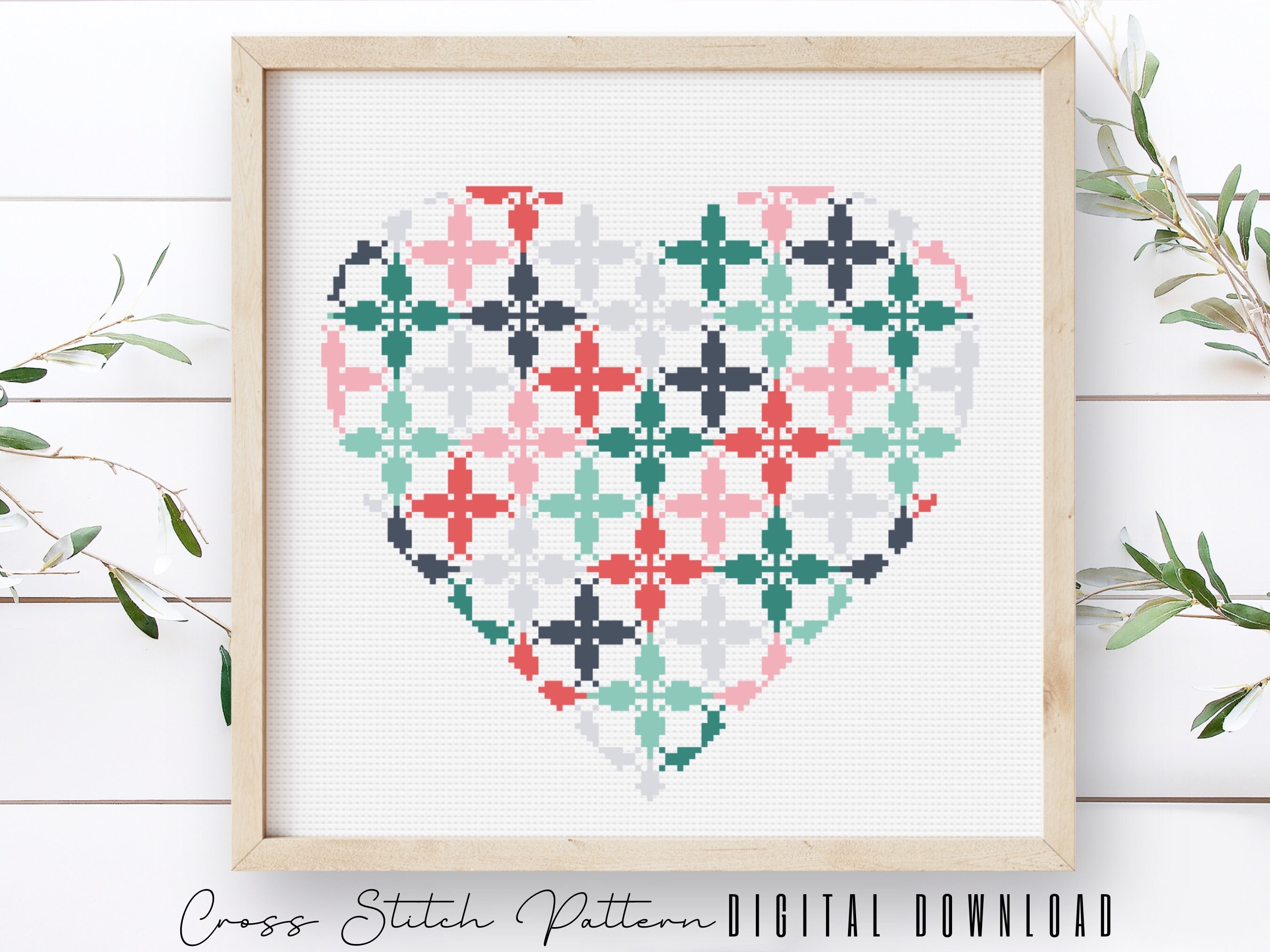 Heart Shape Cross Stitch Pattern Valentine Counted Cross - Etsy