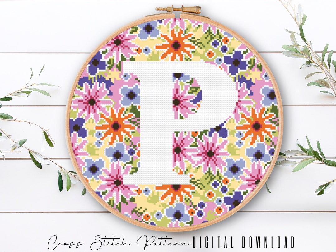Letter P Floral Cross Stitch Pattern: Modern Monogram (digital Download ...