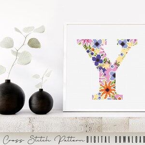 Letter Y, Cross Stitch Alphabet Pattern, Modern Monogram, Counted Cross ...