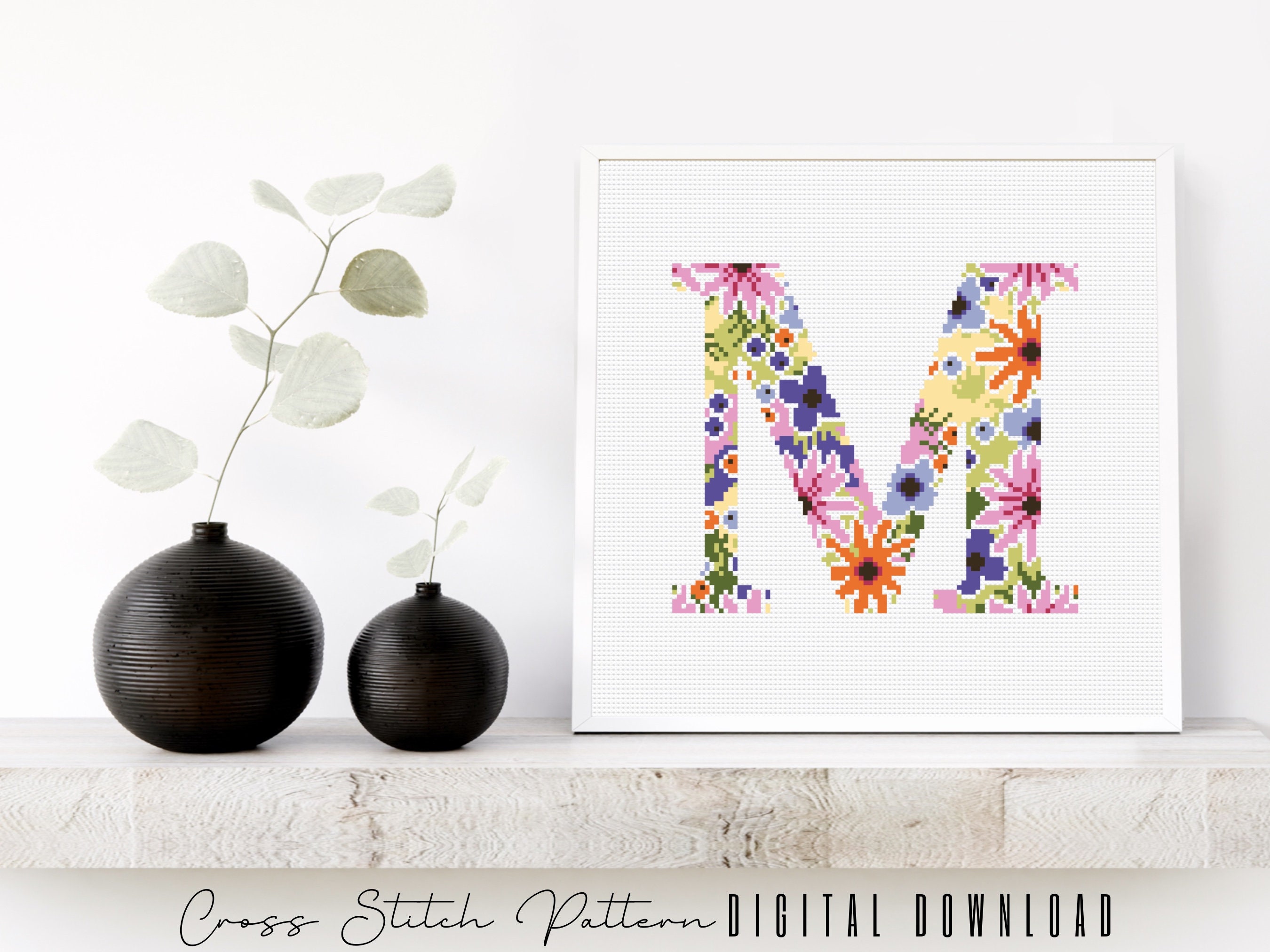 Letter M Cross Stitch Alphabet Pattern Modern Monogram - Etsy Australia