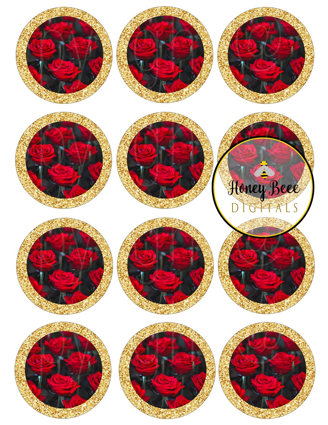 Red Rose 2.5 Inch Cupcake Toppers | Tags | Digital | Printable ...