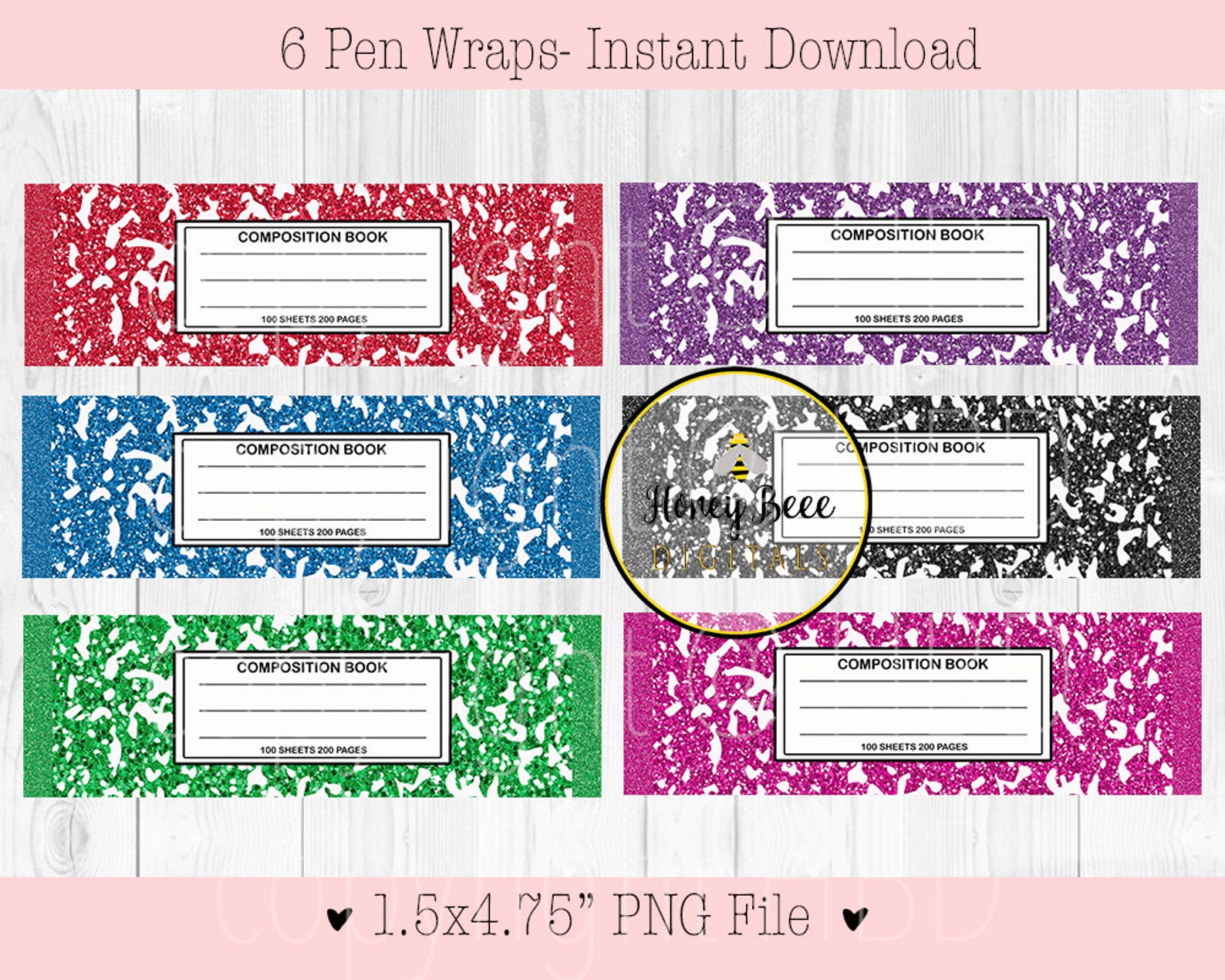 6 Composition Book PNG Pen Wraps Printing Ink Epoxy Pen - Etsy