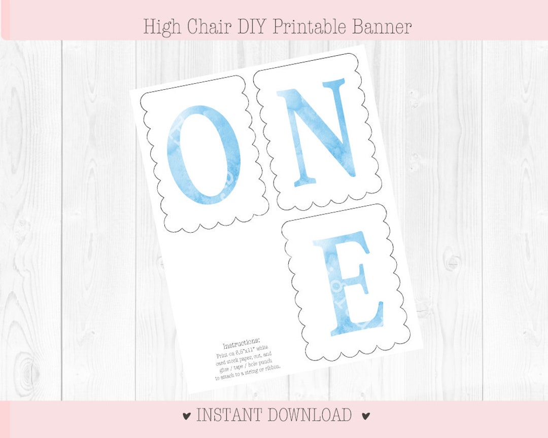 Blue 1st Birthday Party Decoration | High Chair Banner Printable | ONE ...