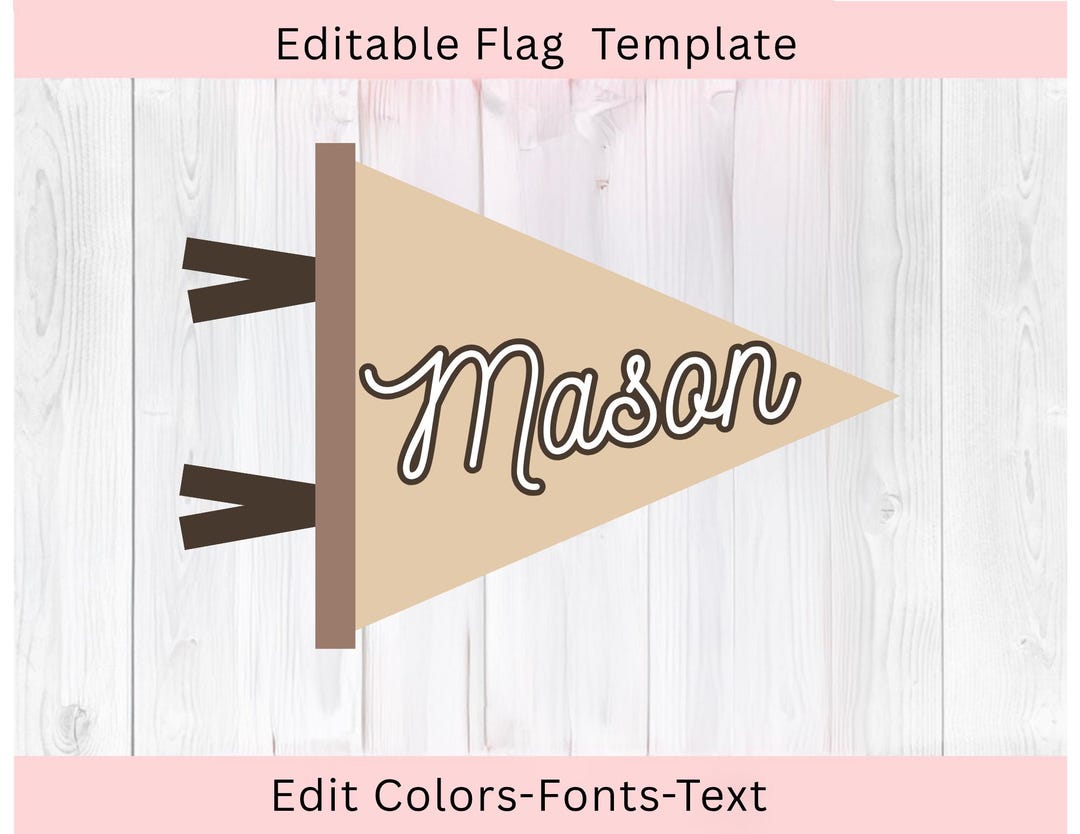 Name Pennant Flag Editable Template Pennant Banner Baby Shower Birthday ...