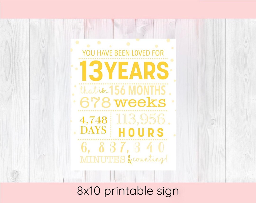 Yellow You Have Been Loved for 13 Years Sign | Birthday Party Printable ...