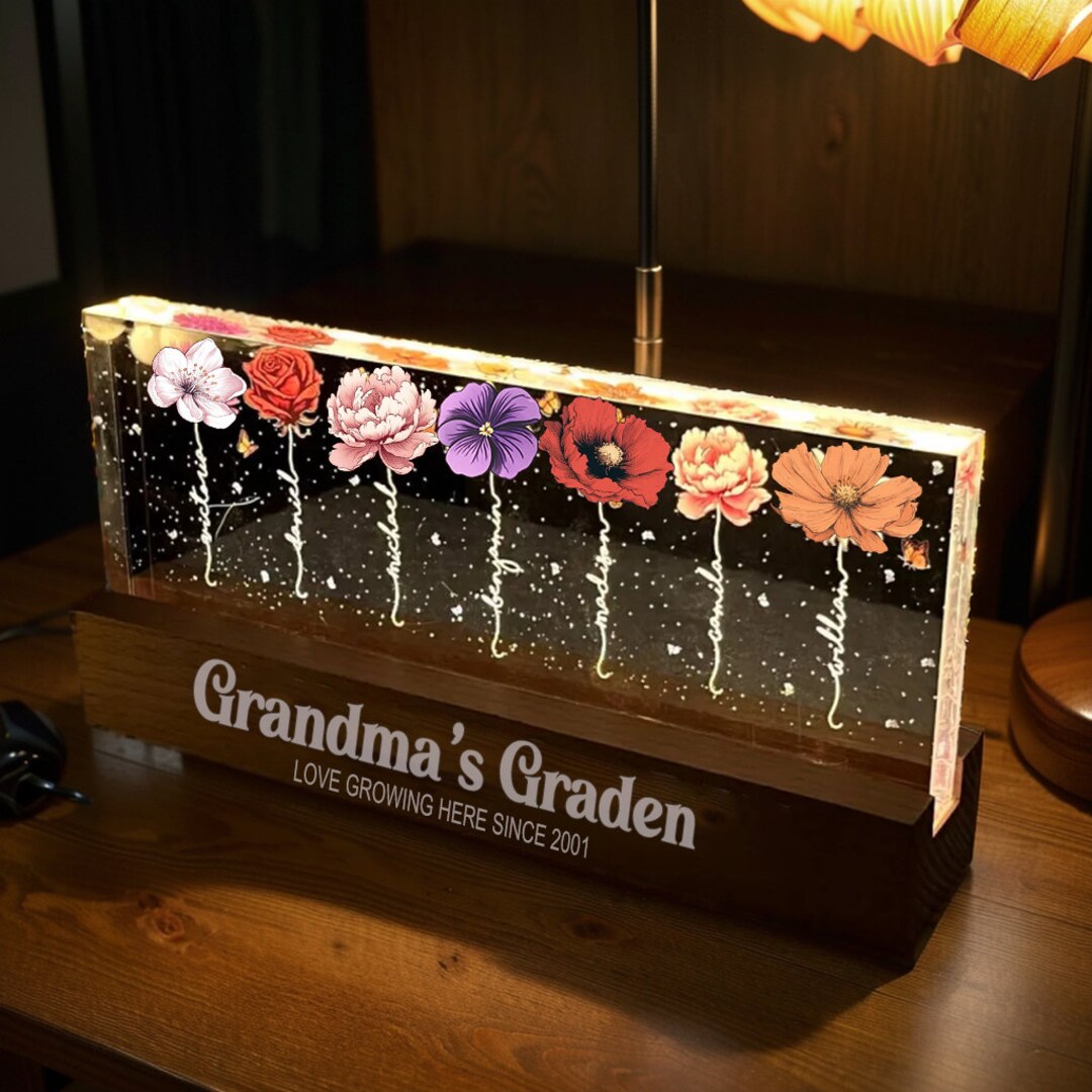 Custom Birth Month Flower Acrylic Led Night Light, Personalized Family ...