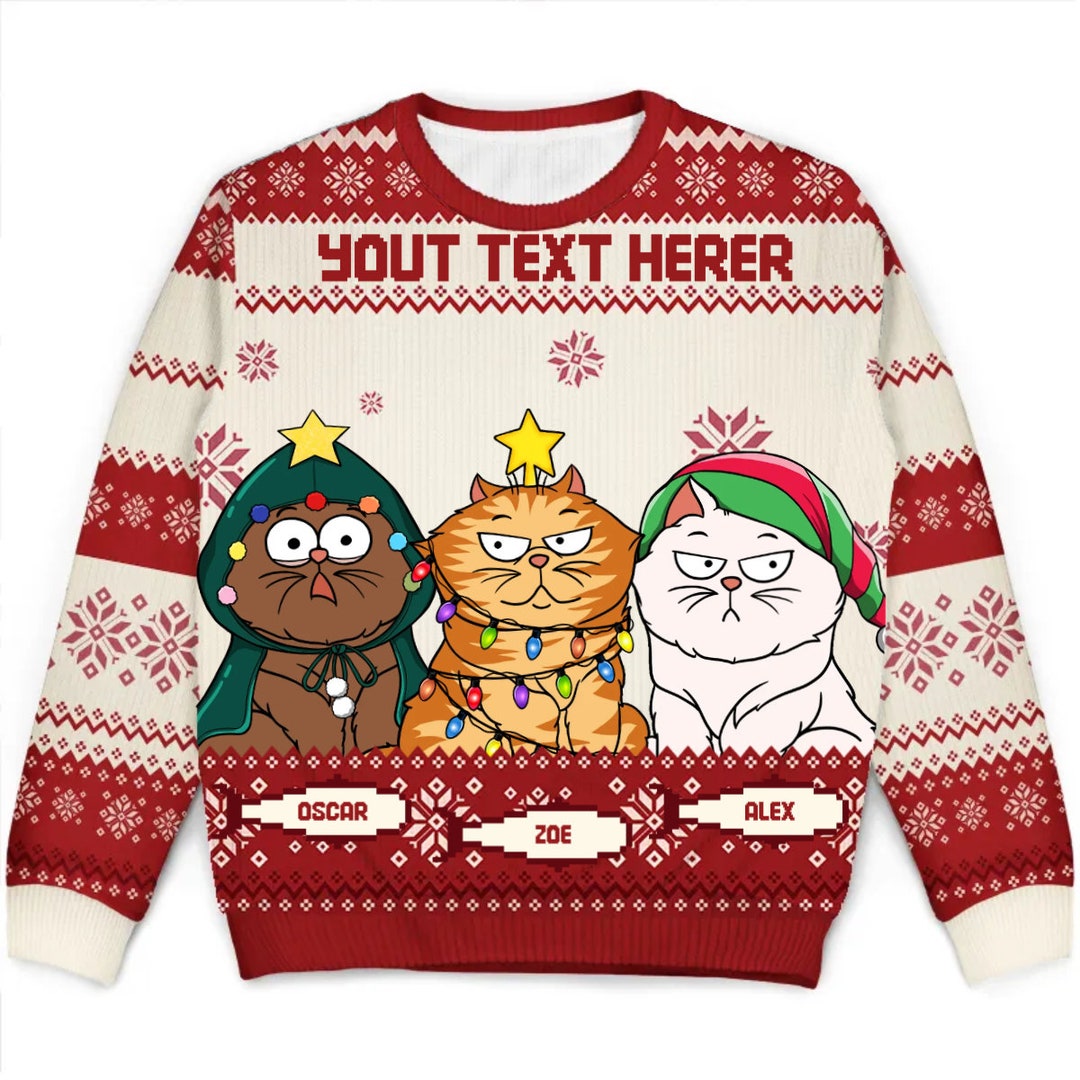 Ugly Sweater Personalized Funny Gift for Family, Cat Lovers, Cat Moms ...