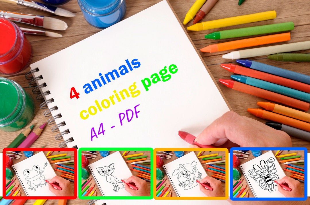 Animal Coloring 4 Pages, Coloring Book, 4 Animals Coloring Page - A4 ...