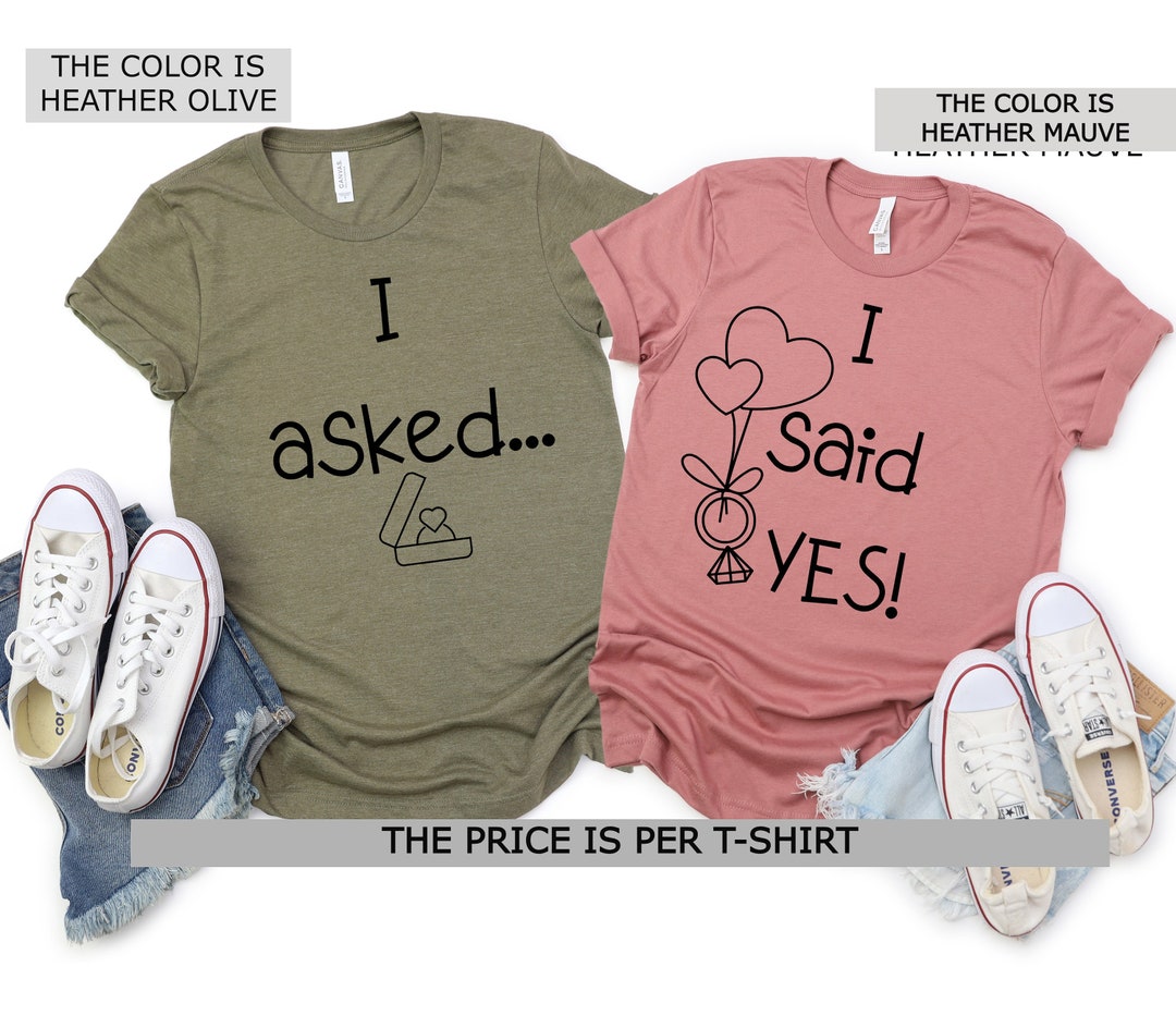 Proposal Announcement Shirts for Couple: "i Asked", "i Said Yes" Tee - Etsy