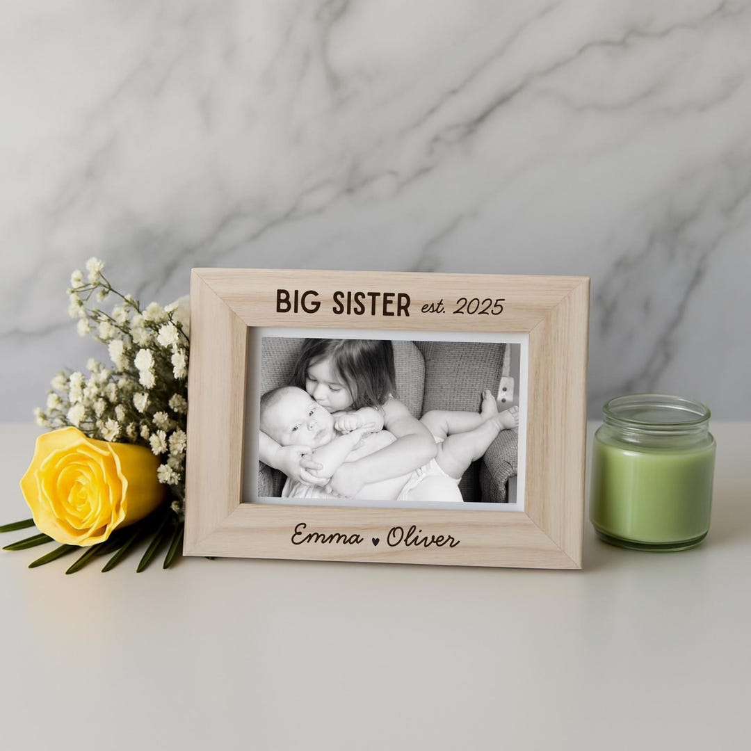 Big Sister Est. Picture Frame With Names - Personalized New Baby ...