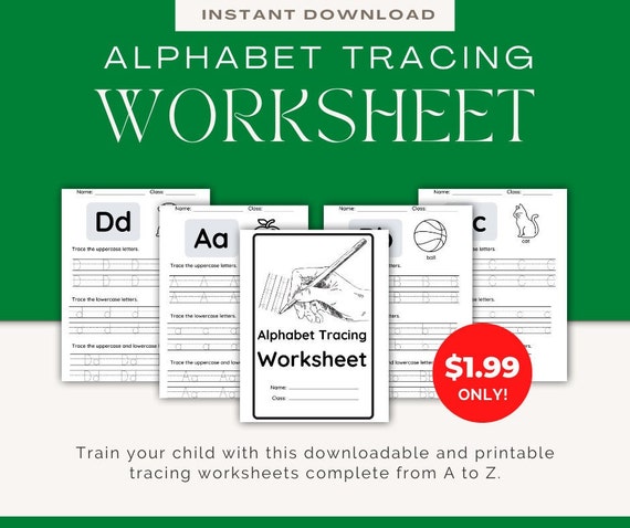 Alphabet Tracing Worksheet Instant Download Printable - Etsy