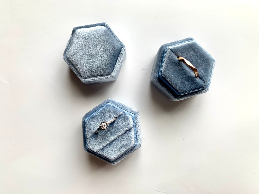 Pastel Blue Velvet Ring Box Hexagon - Etsy