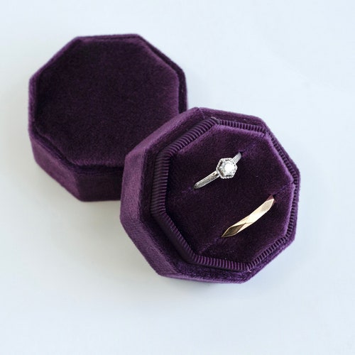 Deep Purple Velvet Ring Box Hexagon Double Slot for Jewelry - Etsy