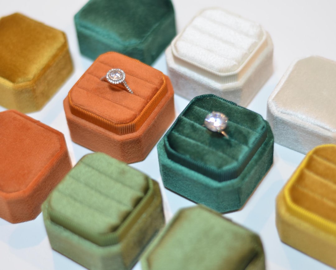 Triple Velvet Ring Box 17 Colors, Engagement Proposal, Wedding ...