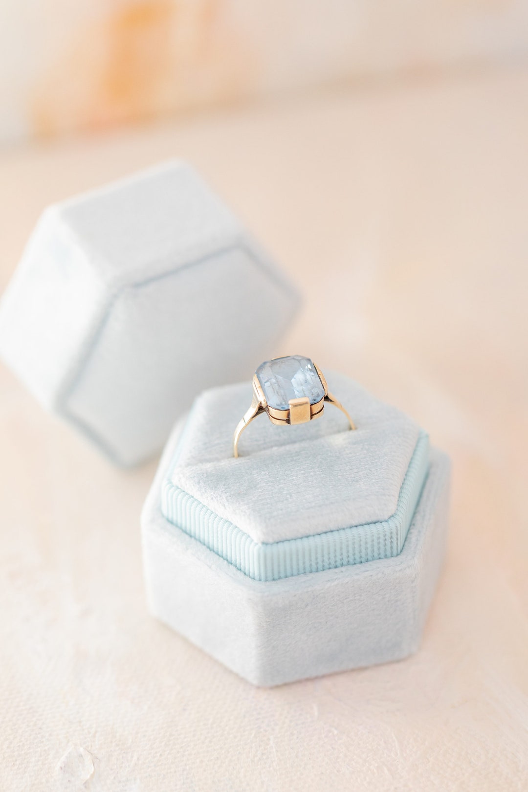 Baby Blue, Velvet Ring Box, Double and Single Slot Ring Box, Hexagon ...