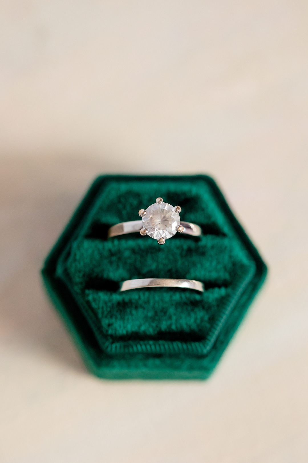 Emerald Green Velvet Ring Box: Handmade Hexagon Proposal Box,single ...