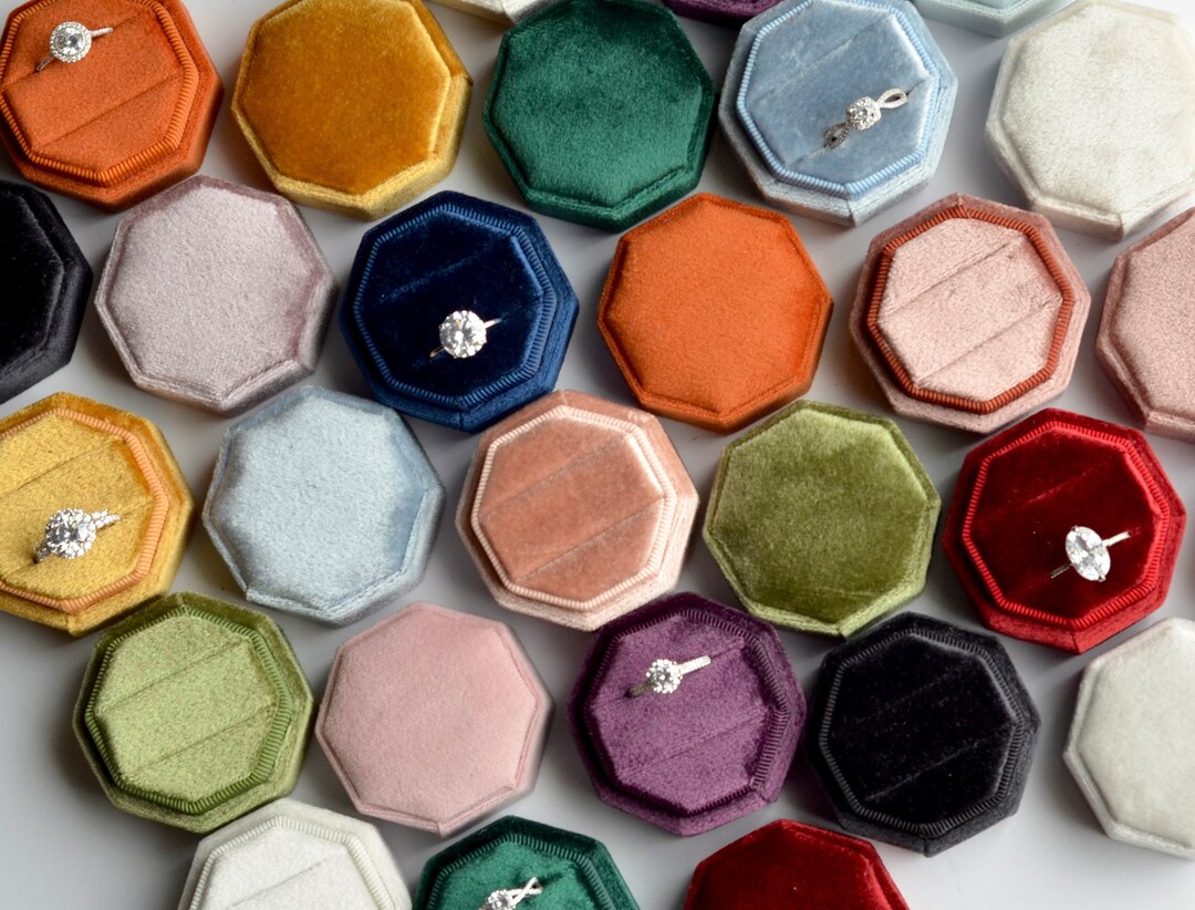 9 Colors- Octagon Velvet Ring Box, Engagement Ring Box Double - Etsy