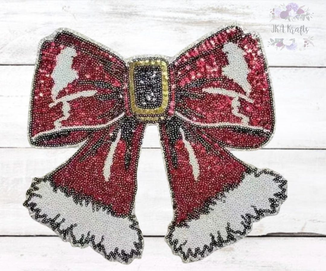 Red Santa Bow |santa Claus Chenille Iron on Patches 10 Inch | Christmas ...
