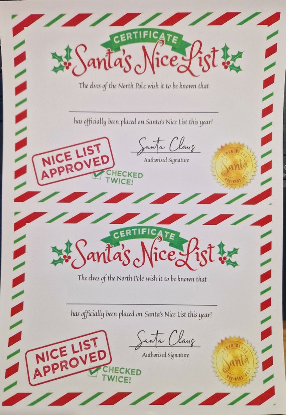 DIGITAL DOWNLOAD ONLY Santa Good List Certificate A5 - Etsy