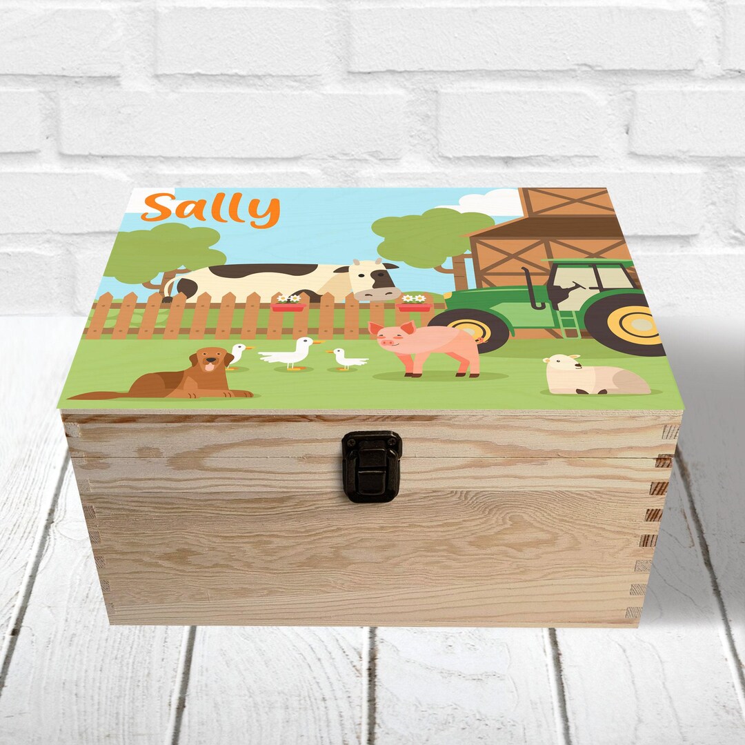 Personalised Farm Animal Pine Wood Memory Box: Keepsake Toy Storage - Etsy