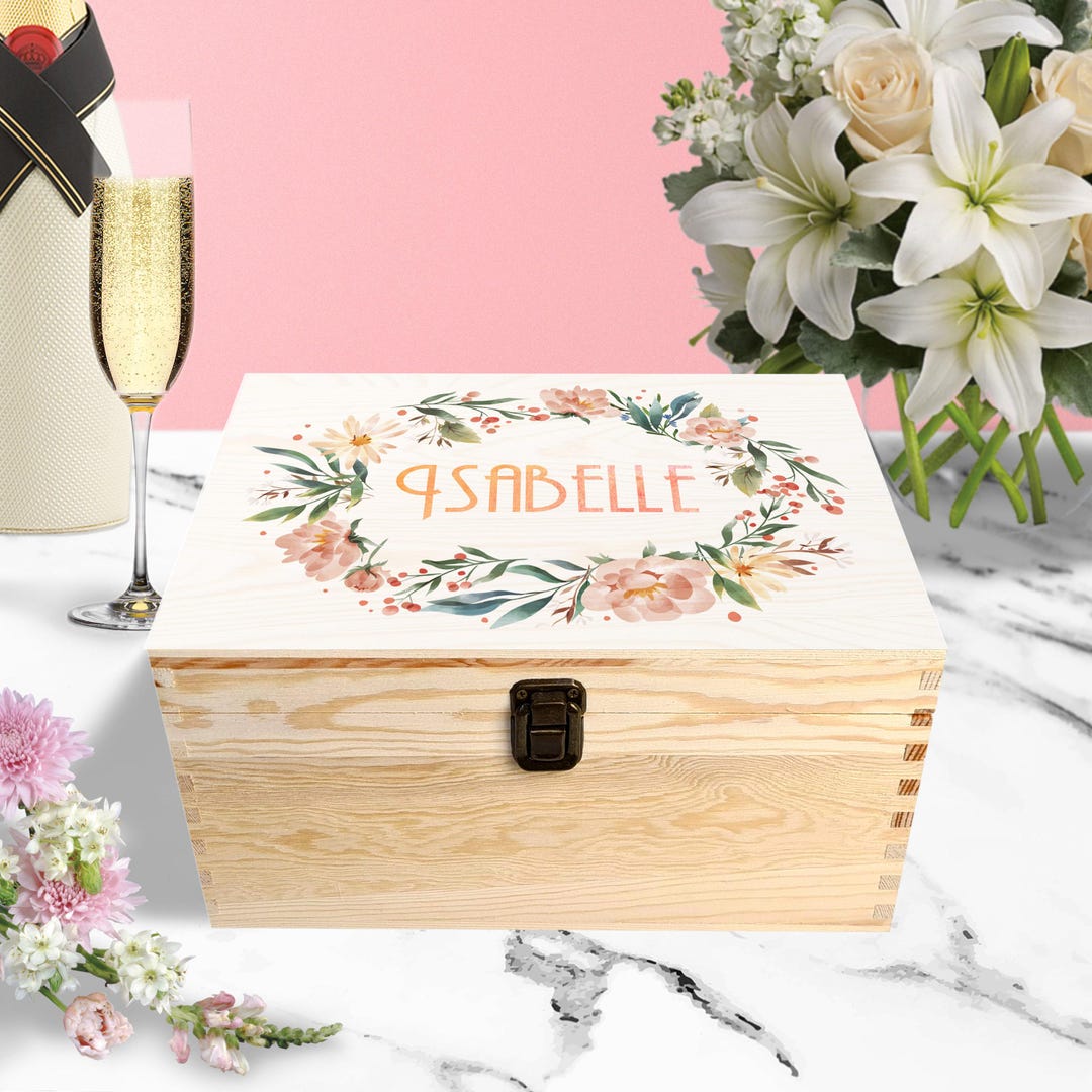 Personalized Floral Monogram Keepsake Box - Wooden Memory Box - Etsy UK