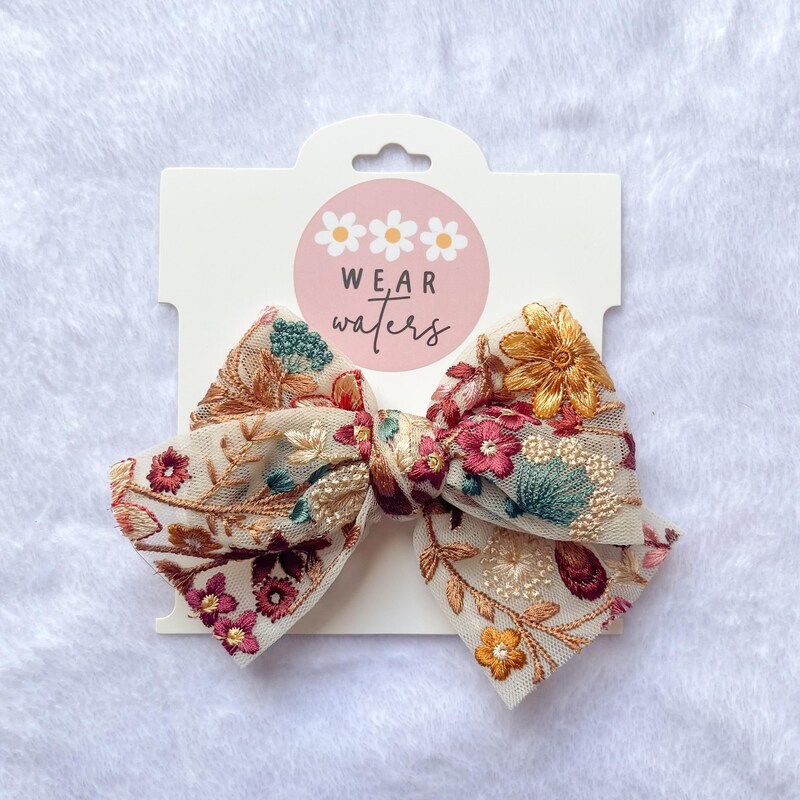Embroidered Hair Bow - Etsy
