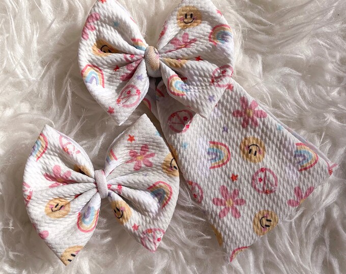 Smiley Rainbow Peace Floral Print Bow - Etsy