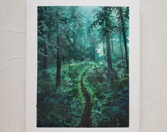 Hydrangea Forest Gouache Original Painting, Gouache Painting, Landscape ...