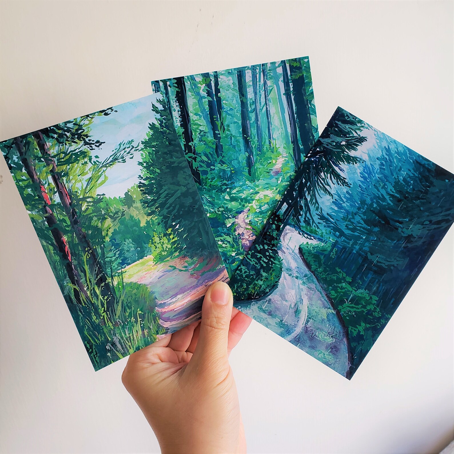 Gouache Forest Painting Post Card Set 3pcs Post Card Set - Etsy