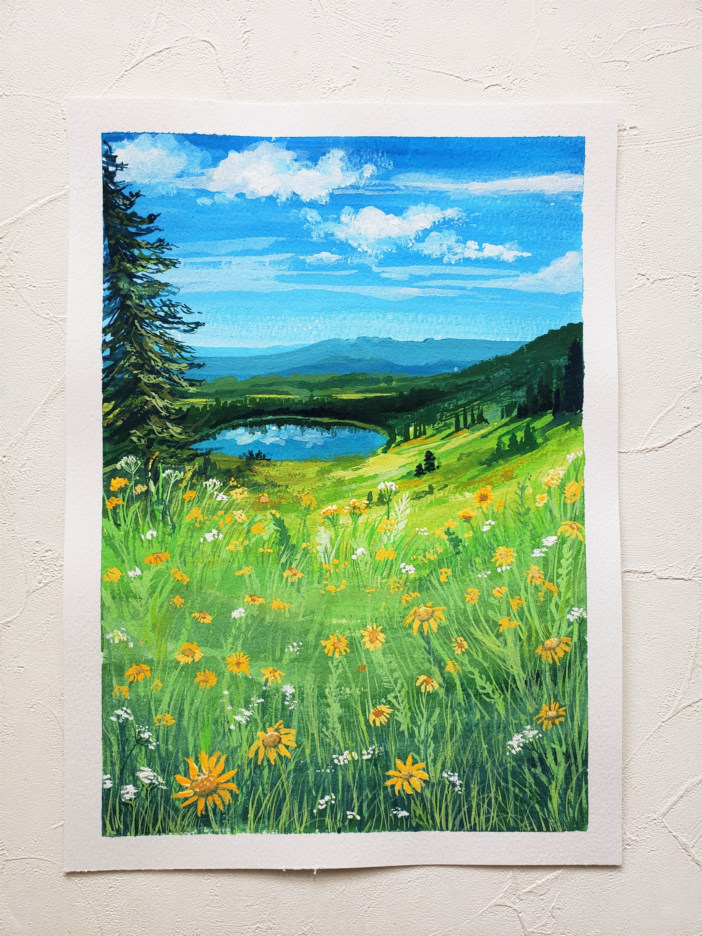 Landscape Gouache Art Print A4 art print Gouache painting - Etsy España