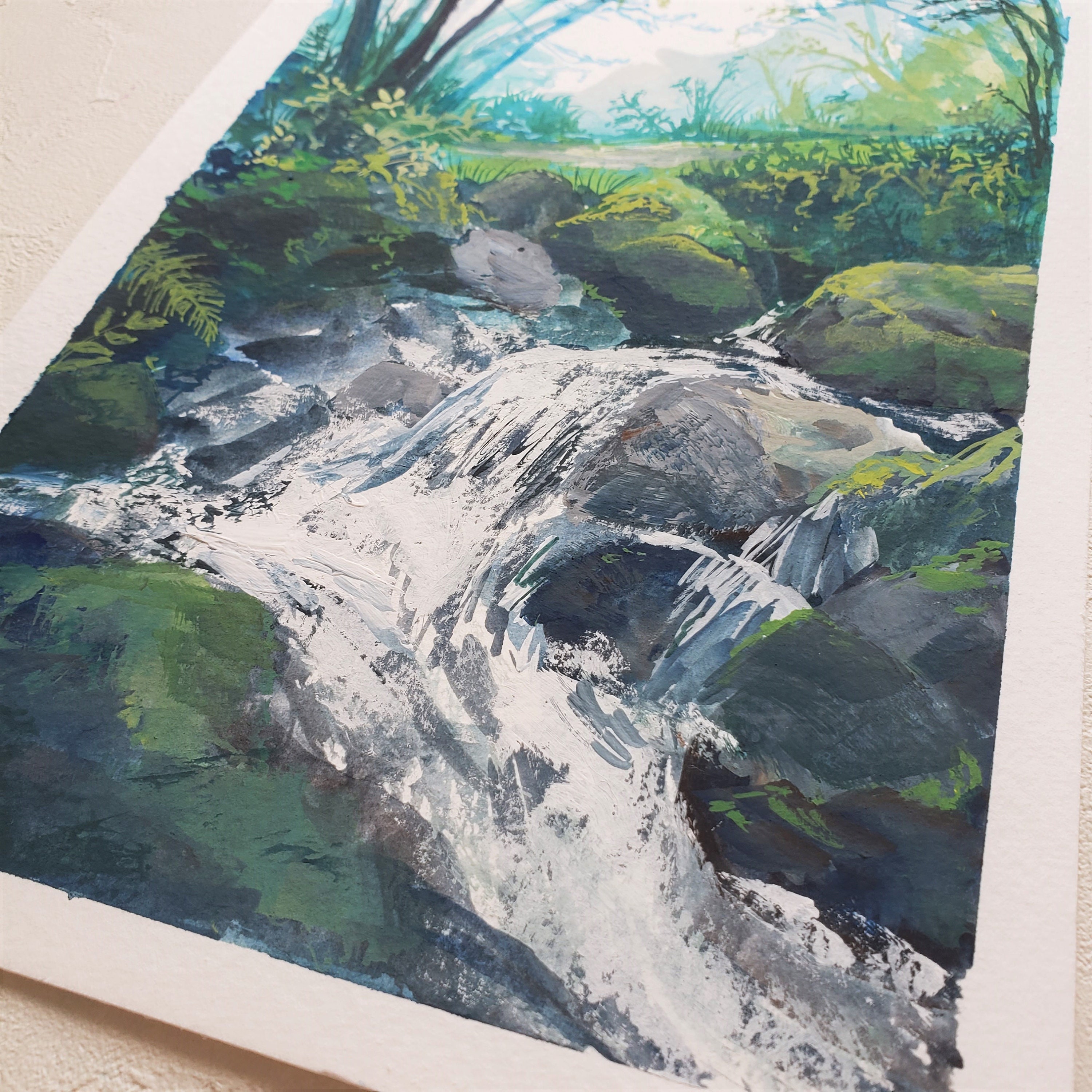Waterfall Gouache Art Print A4 Art Print Gouache Painting - Etsy