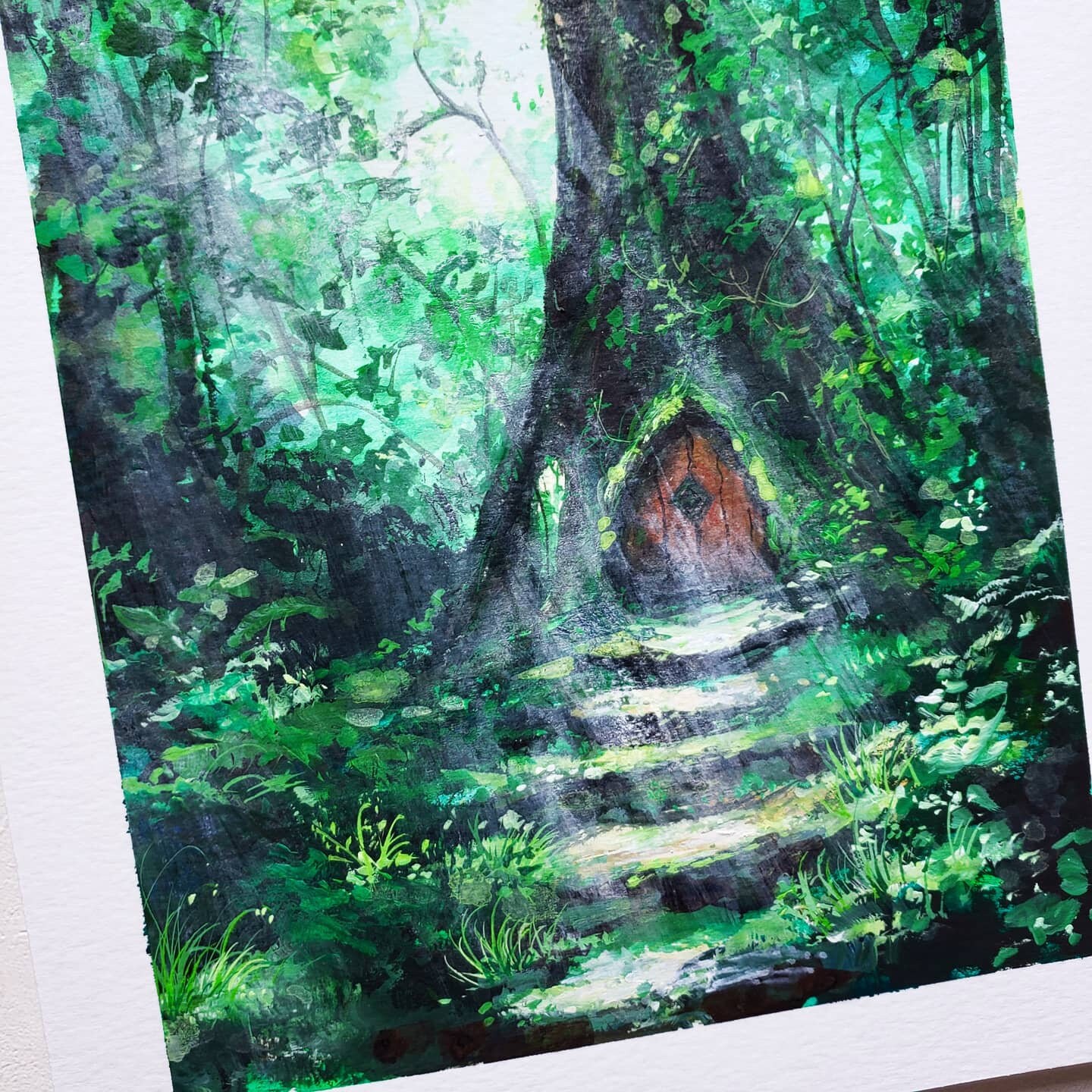 Secret Forest Gouache Print Fairy Tree House Painting A4 Art - Etsy