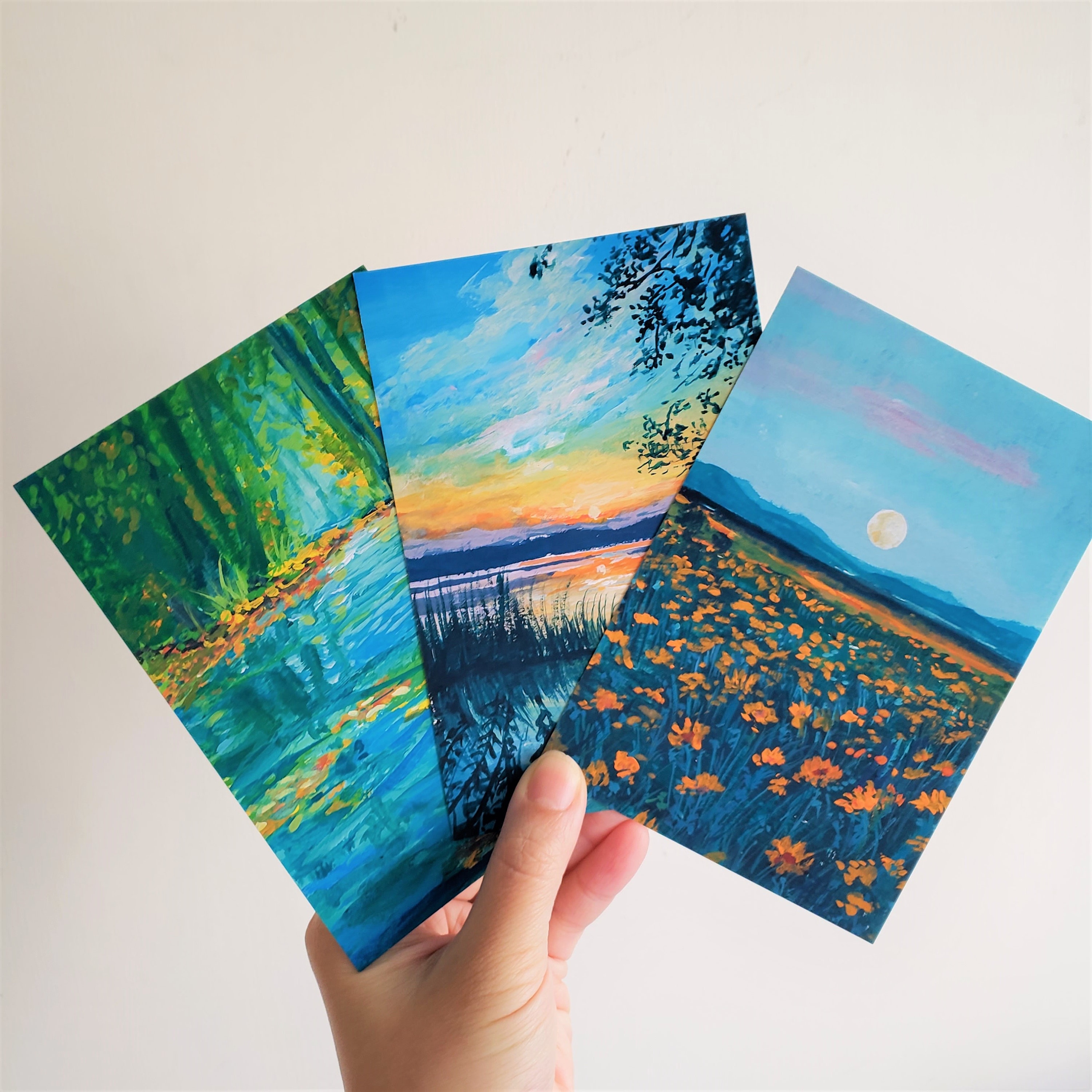 Gouache Sunset Painting Post Card Set 3pcs Post Card Set - Etsy UK