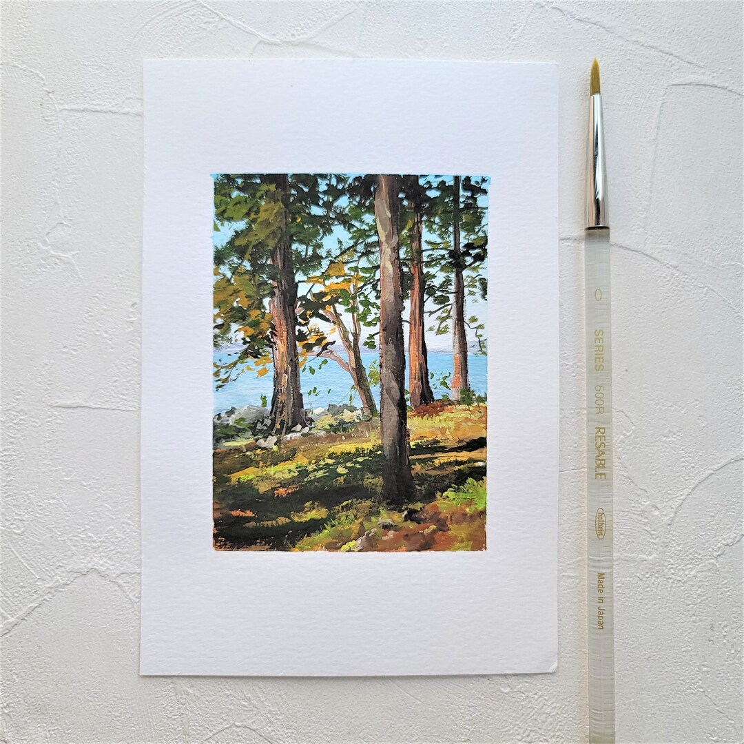 Day9/30, Sunset Forest Gouache Mini Original Painting, Gouache Painting ...