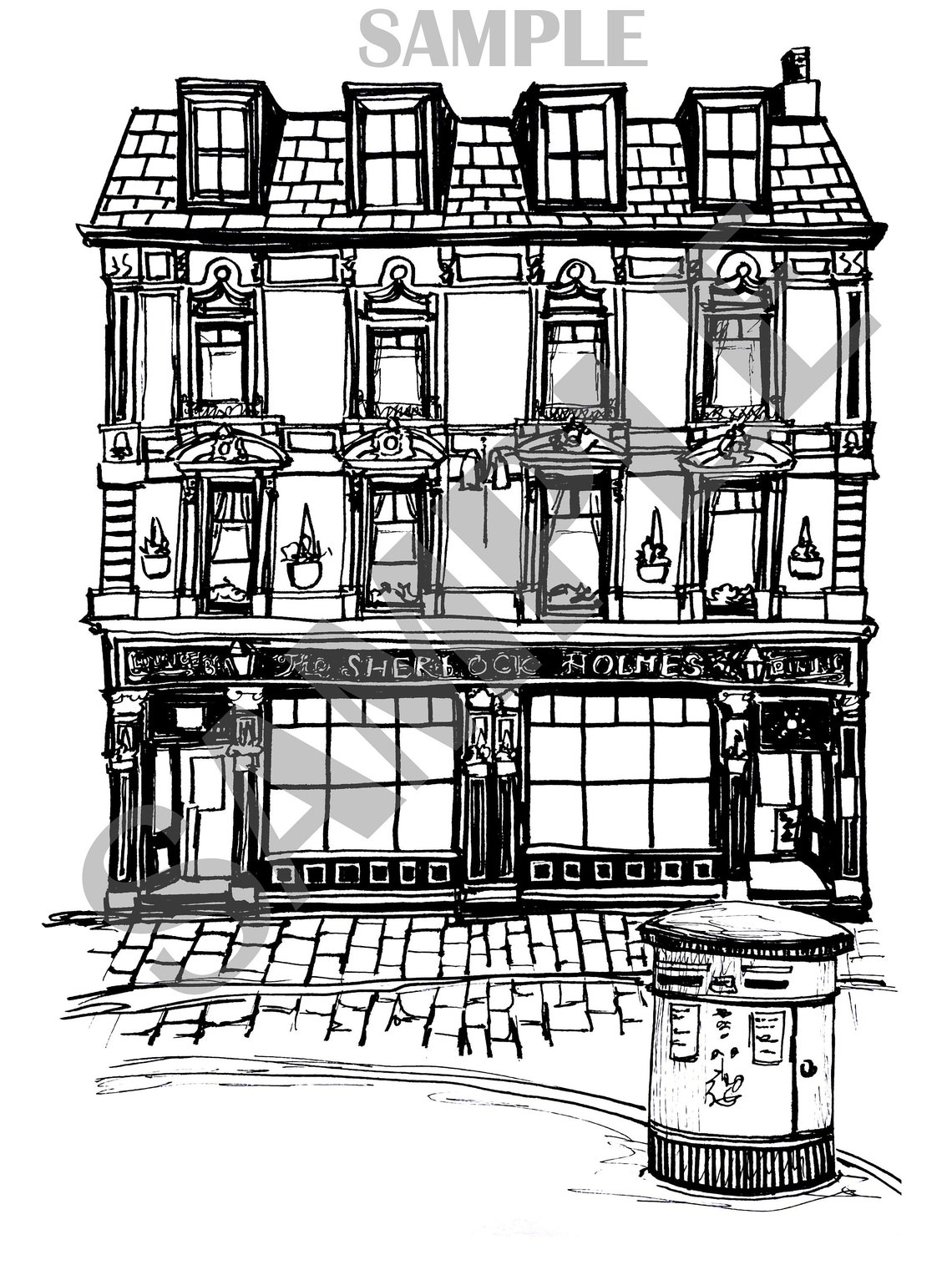 Sherlock Holmes Pub in London, Printable Adult Coloring Page, Instant ...